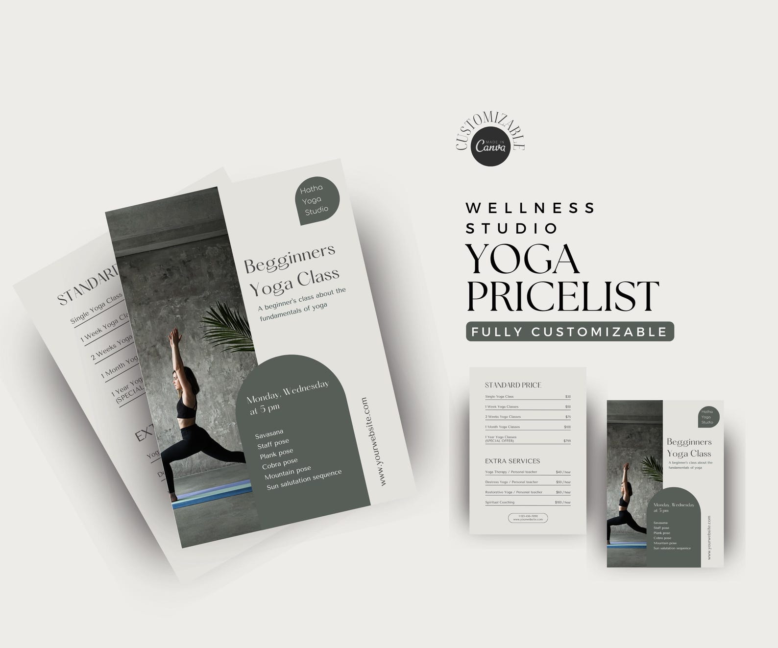 Yoga Studio Price List, Wellness Template, Canva Template, Price List ...