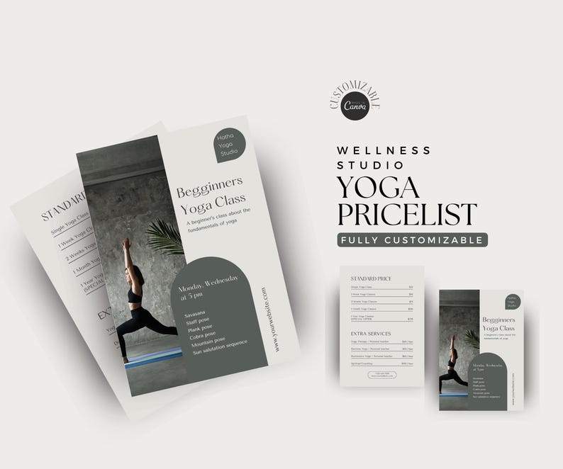 Yoga Studio Price List, Wellness Template, Canva Template, Price List ...