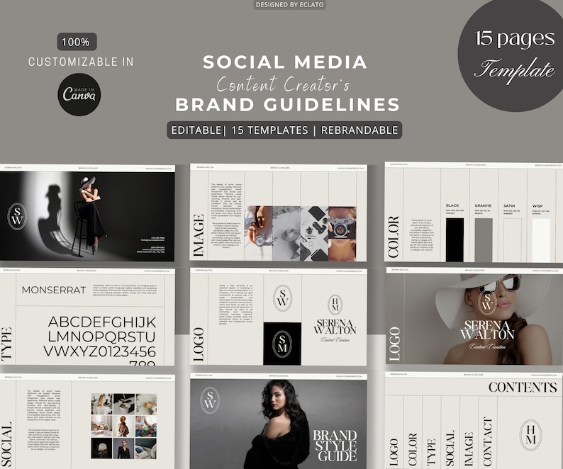 Content Creator Brand Book, Social Media Canva Template, Brand ...