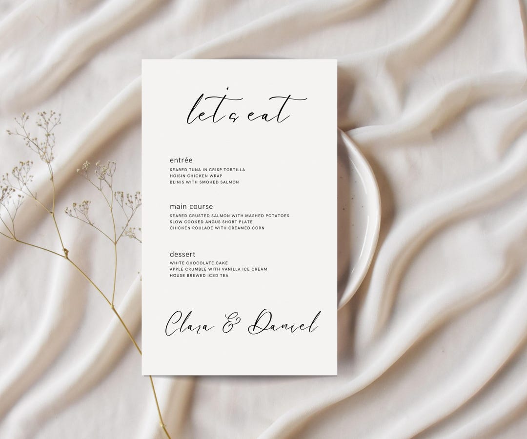 Modern Script Wedding Menu Template, Floral Wedding Table Menu ...