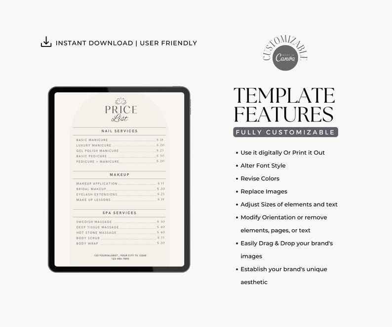 Editable Price List | Arch Template | Lashes Brows Hair Salon Pricing ...