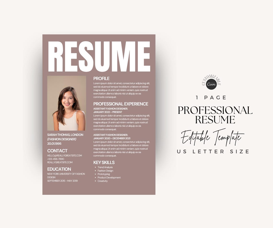 Editable Resume Template: Professional Canva CV Design (digital ...