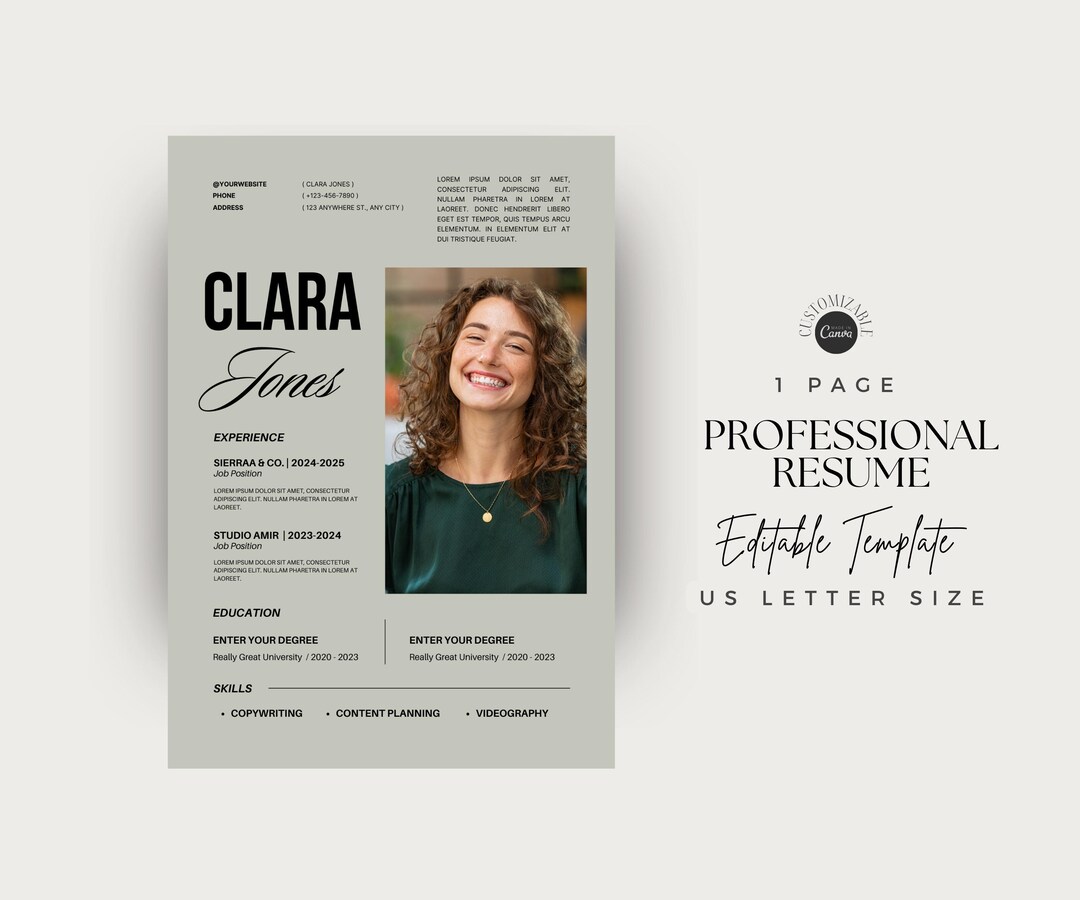 Modelo de currículo profissional: CV editável de 2 páginas com foto ...