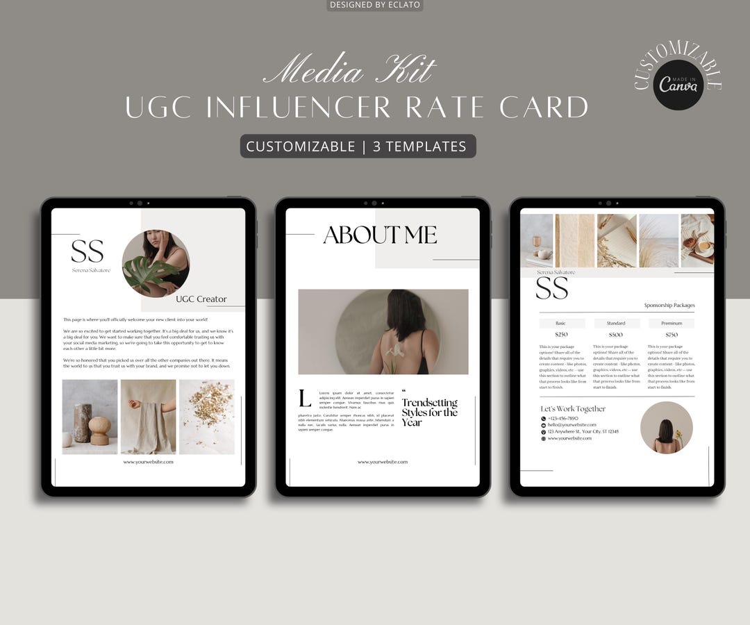 UGC Influencer Media Kit Rate Card Canva Template, Rate Card Template ...