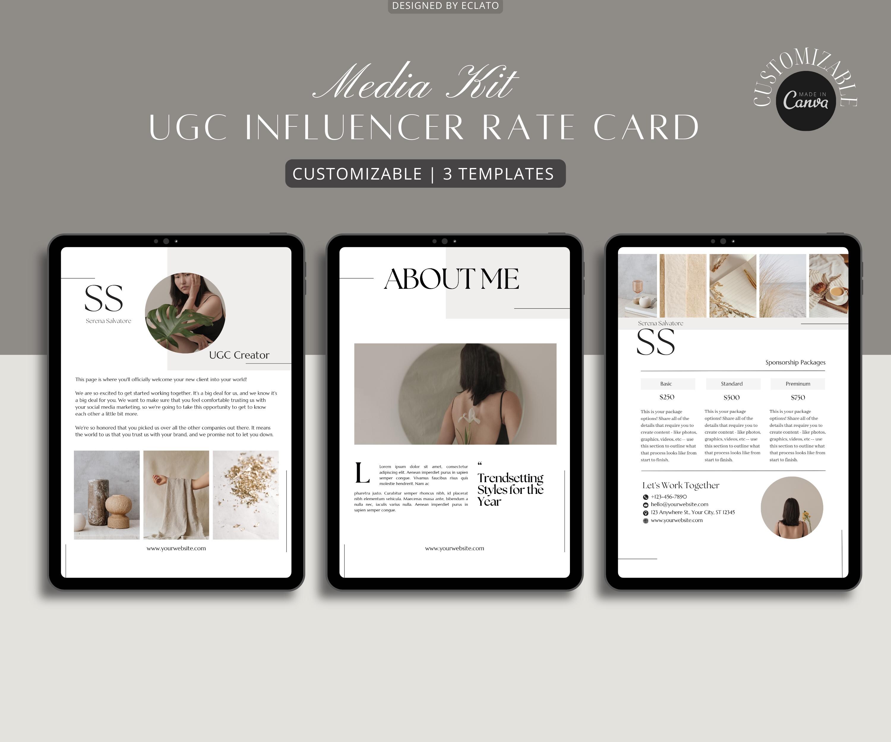 UGC Influencer Media Kit Rate Card Canva Template, Rate Card Template ...