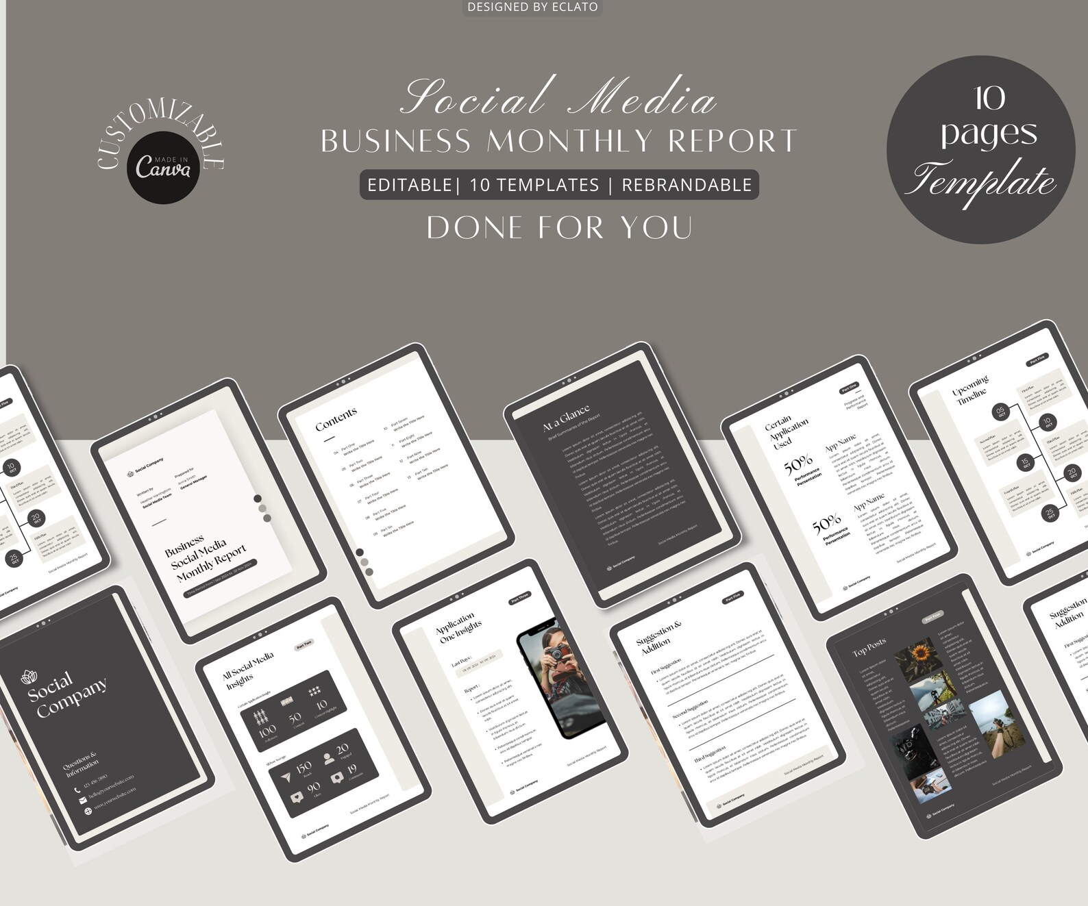 Social Media Monthly Report Template, Canva Template, Report Template ...