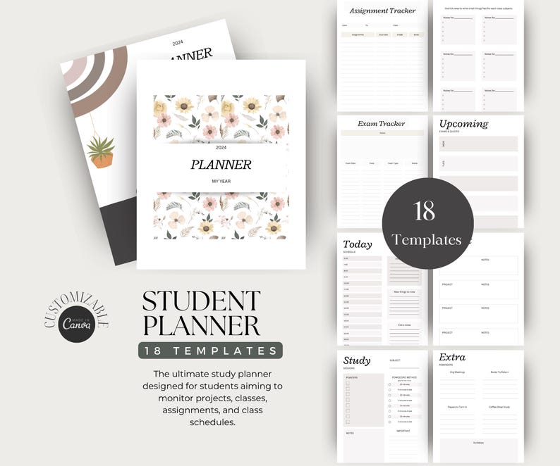 Student Planner Template, Editable Study Planner, Academic Planner ...