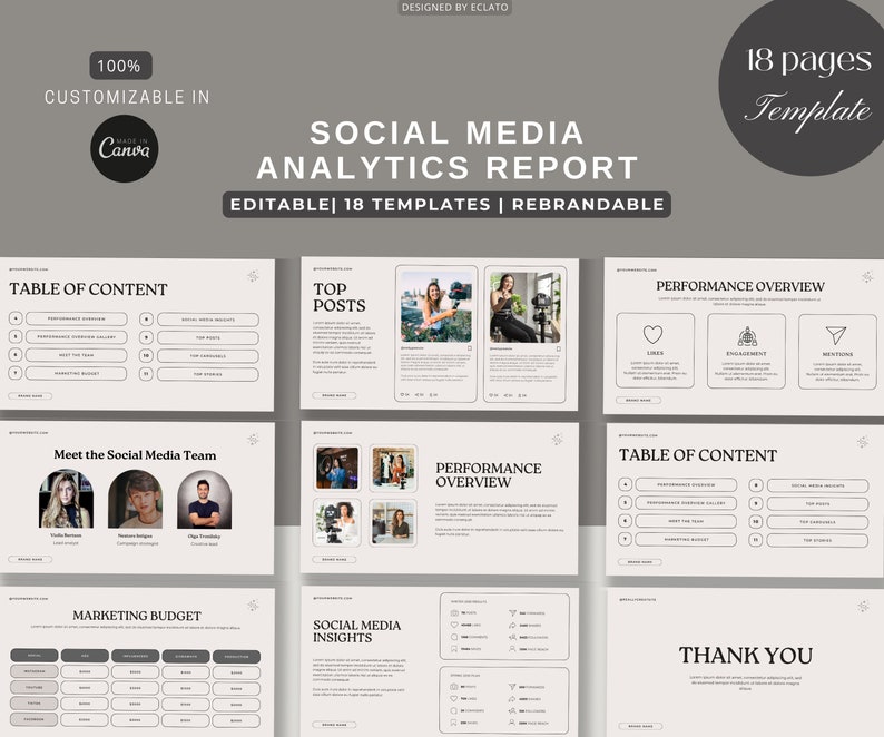 Social Media Analytics Report Template, Canva Template, Report Template ...