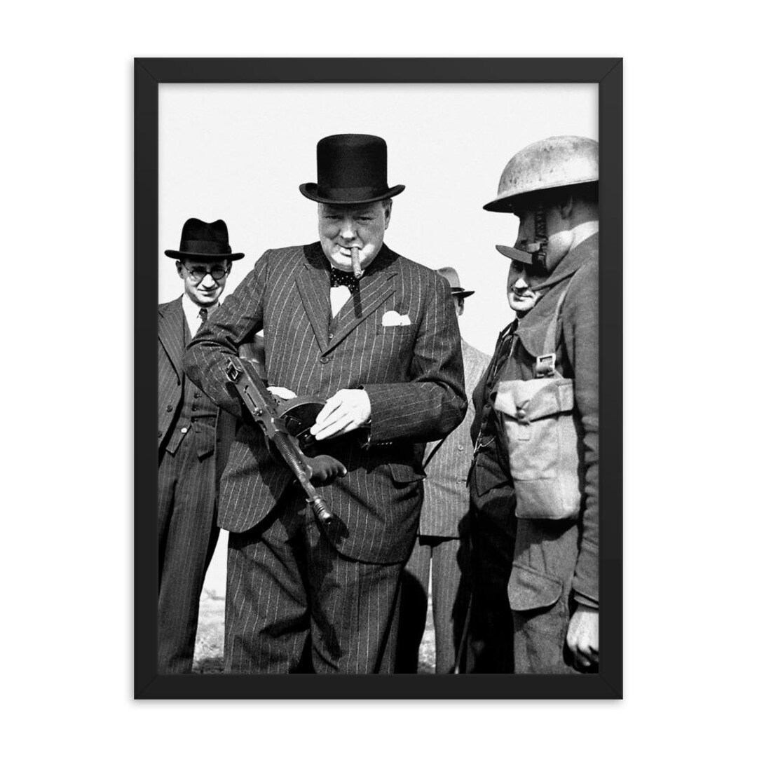 Winston Churchill Holding a Tommy Gun Framed Poster - Etsy