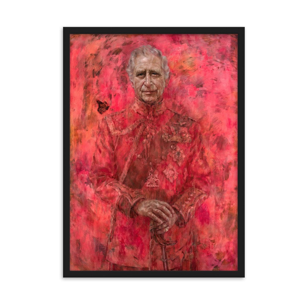 King Charles III Official Portrait red Painting by Jonathan Yeo Framed ...