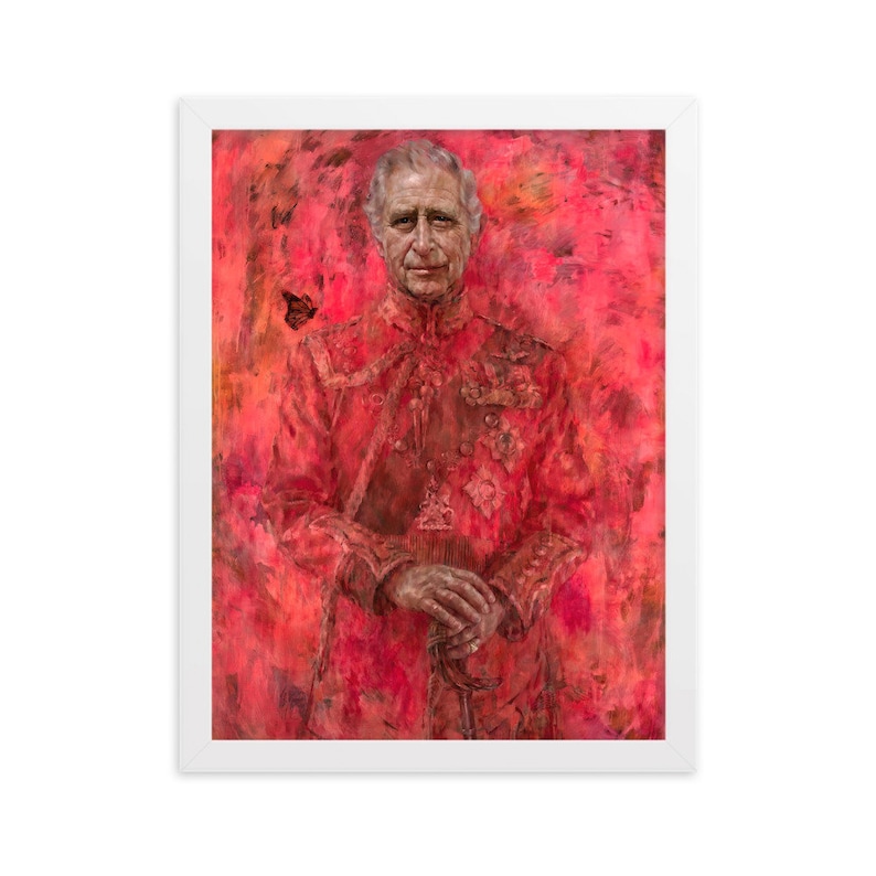King Charles III Official Portrait red Painting by Jonathan Yeo Framed ...