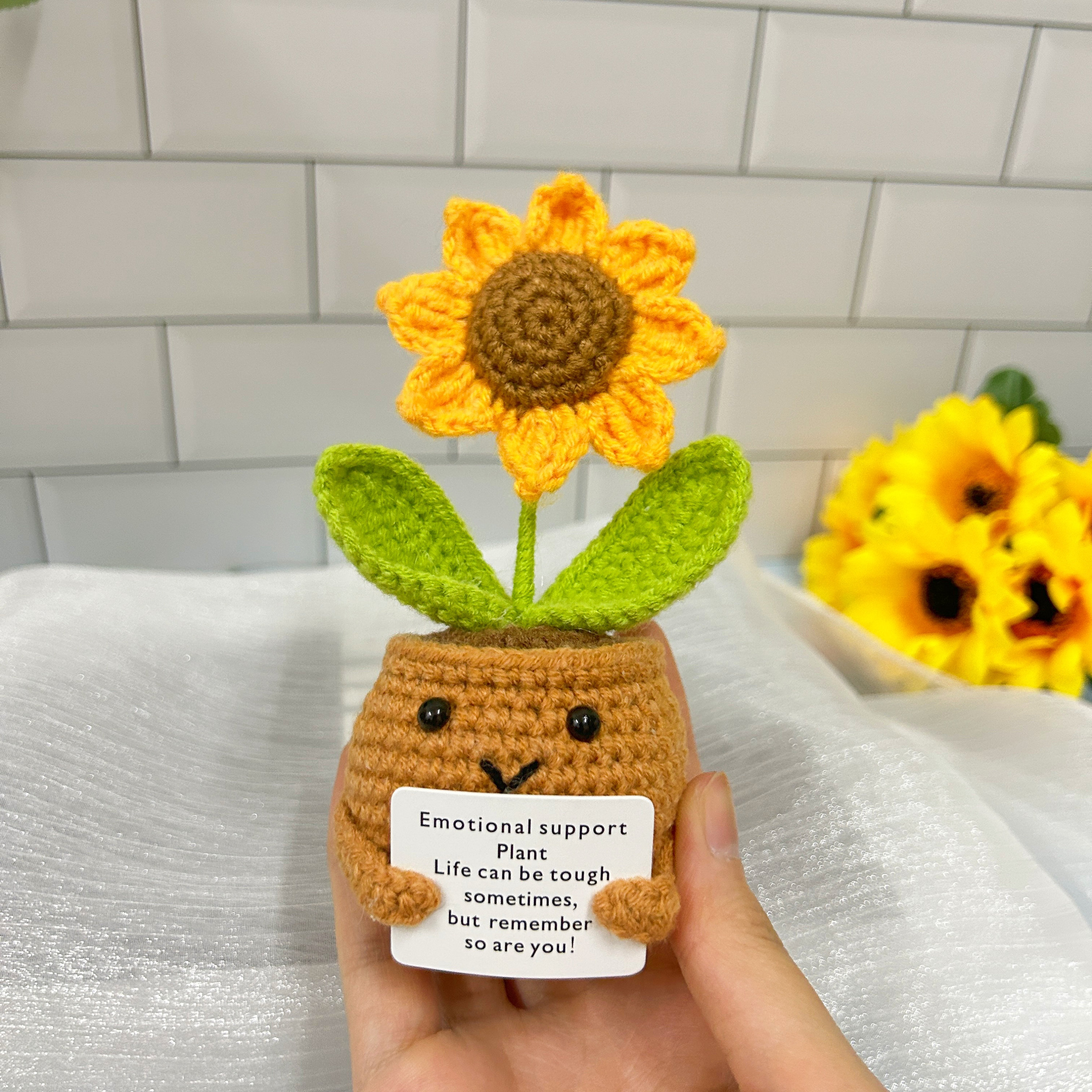 Emotional Support Gifts-handmade Crochet Sunflower Pot Plant Caring ...