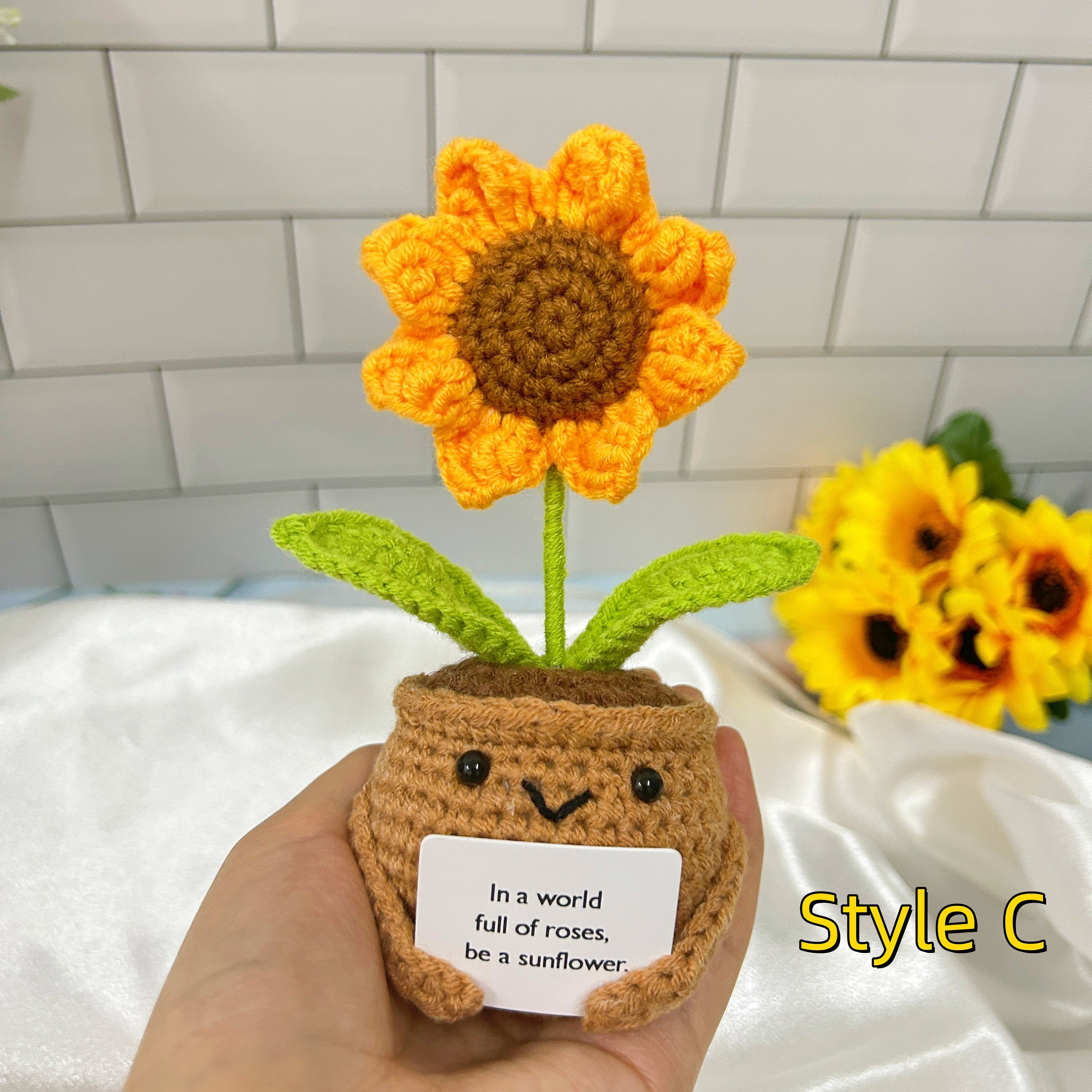 3PCS Crochet Sunflower/daisy/succulent Pot,emotional Support Plant ...