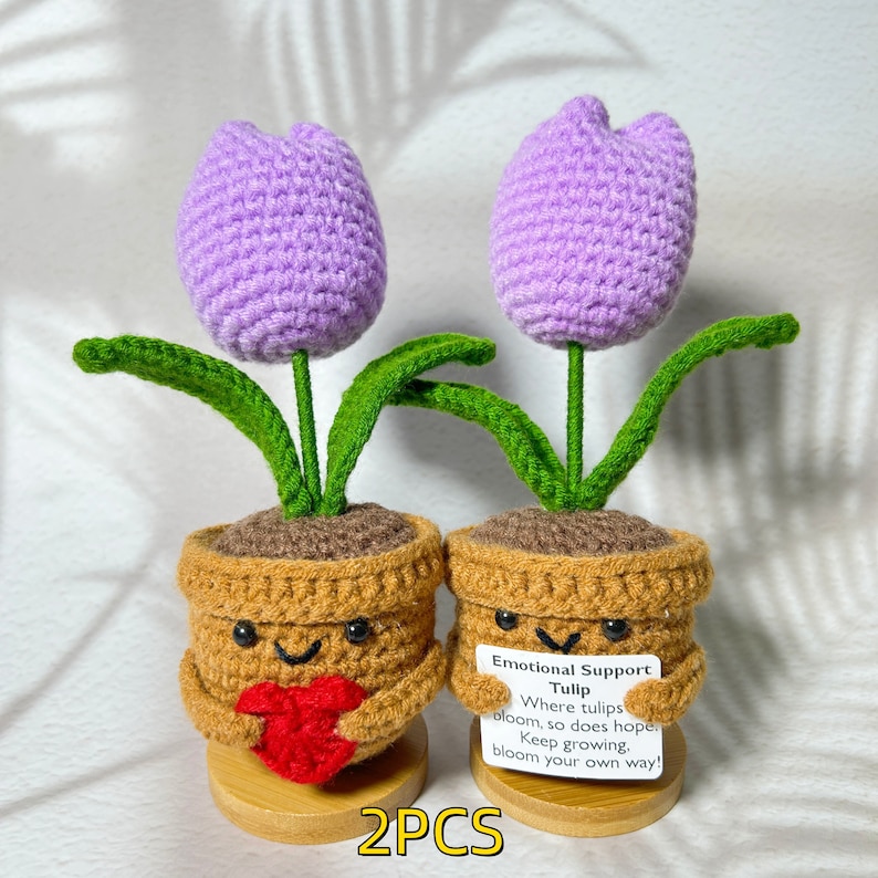 Crochet Emotional Support Tulip Pot Plant Caring Gifts,custom Crochet ...