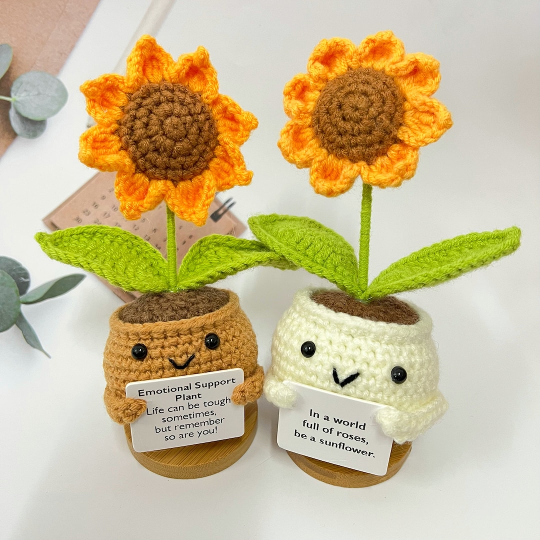 Crochet Emotional Support Sunflower Pot Plant Caring Gifts,custom ...