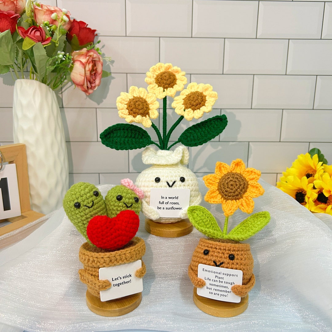 3PCS Crochet Sunflower/daisy/succulent Pot,emotional Support Plant ...