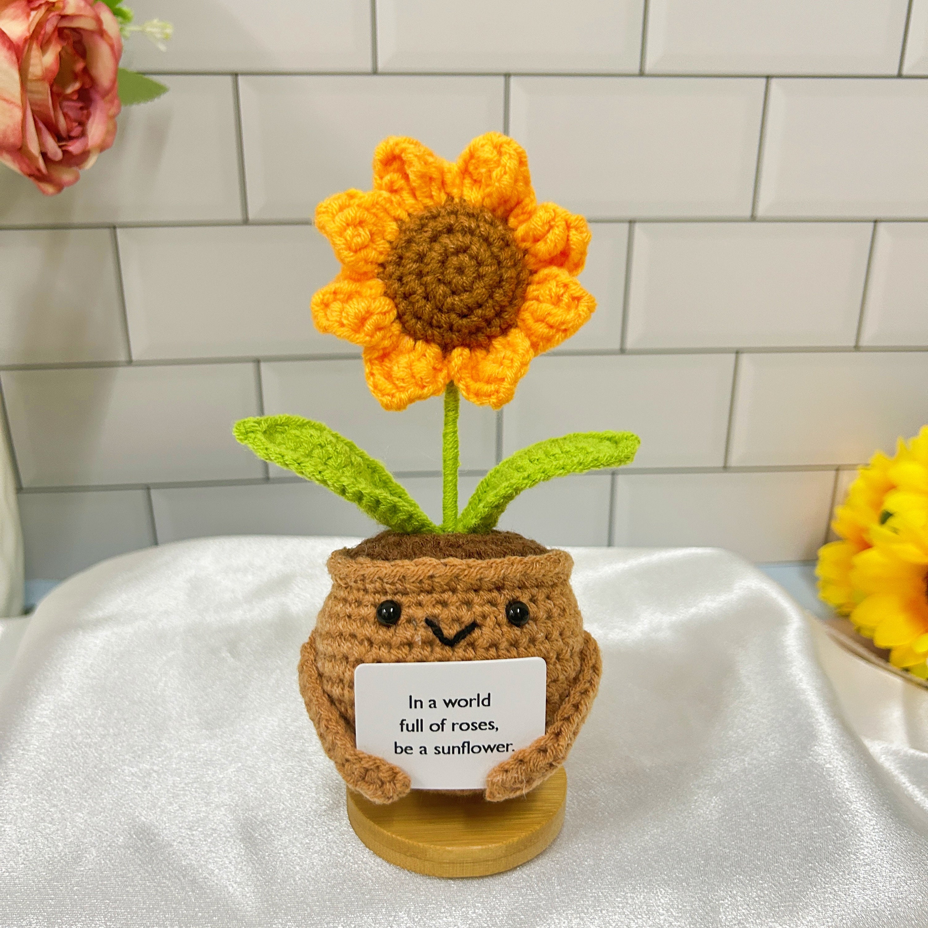 Emotional Support Gifts-handmade Crochet Sunflower Pot Plant Caring Gifts,mother's Day Gift ...
