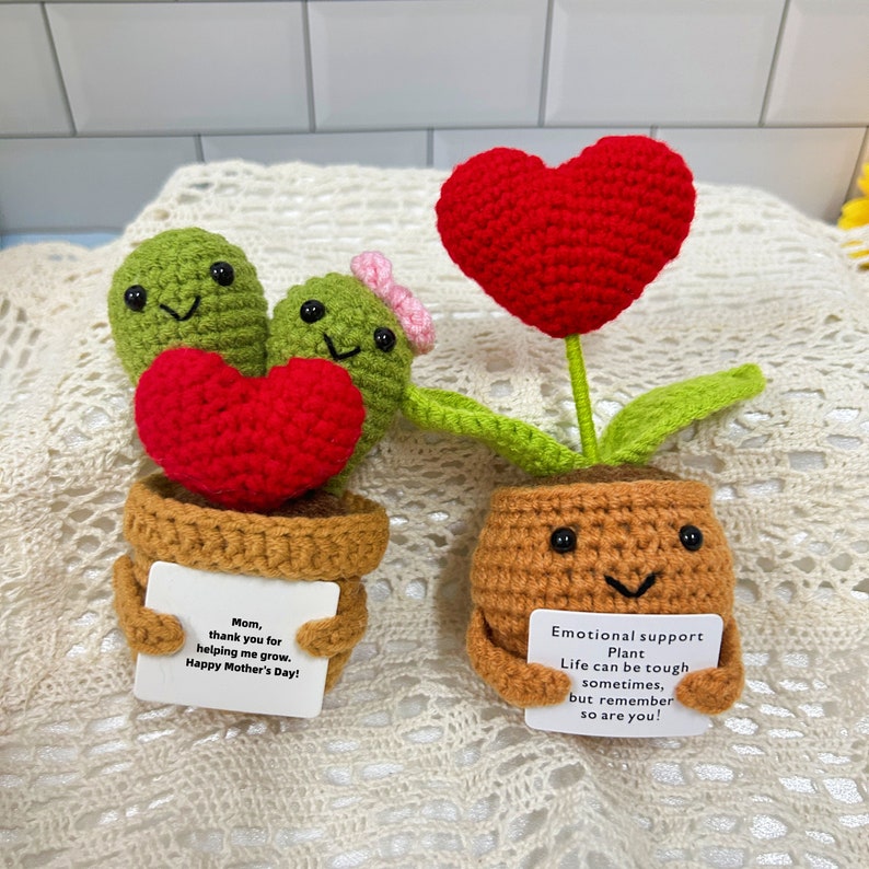 Crochet Emotional Support Succulent With Heart, Caring Gift,gifts for ...