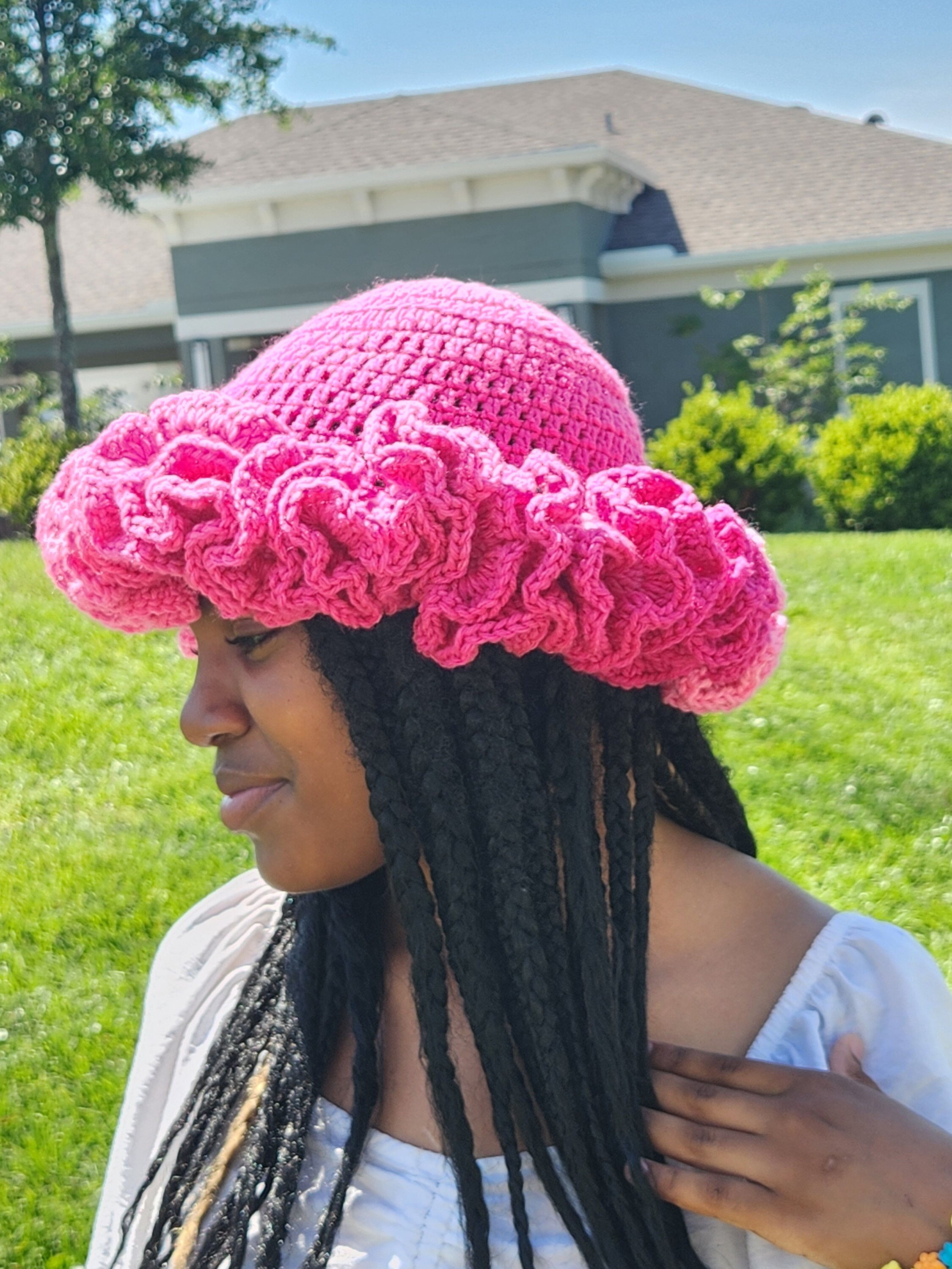 Ombre Pink Crochet Bucket Hat With Ruffles - Etsy