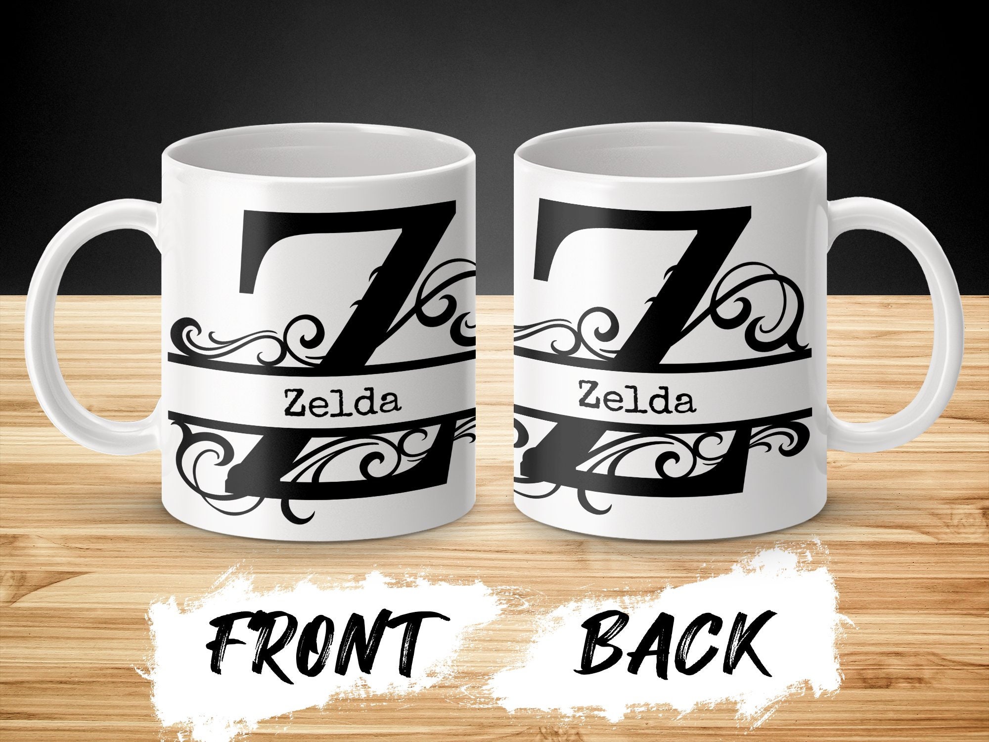 Personalized Letter Z Mug, Elegant Script Monogram Coffee Cup, Custom ...