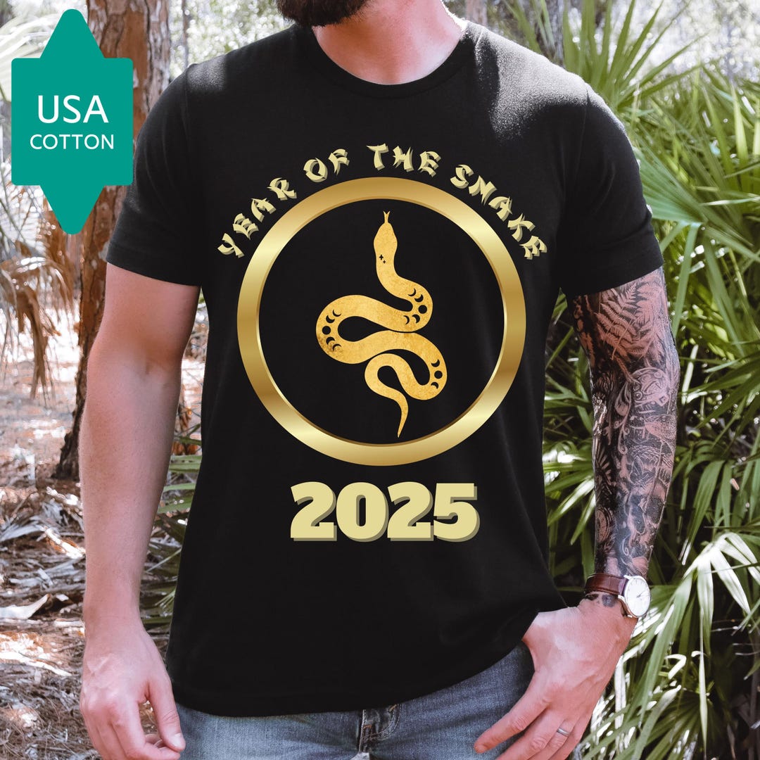 Year of the Snake 2025 Tshirt Gold Snake Design Chinese Zodiac Shirt ...