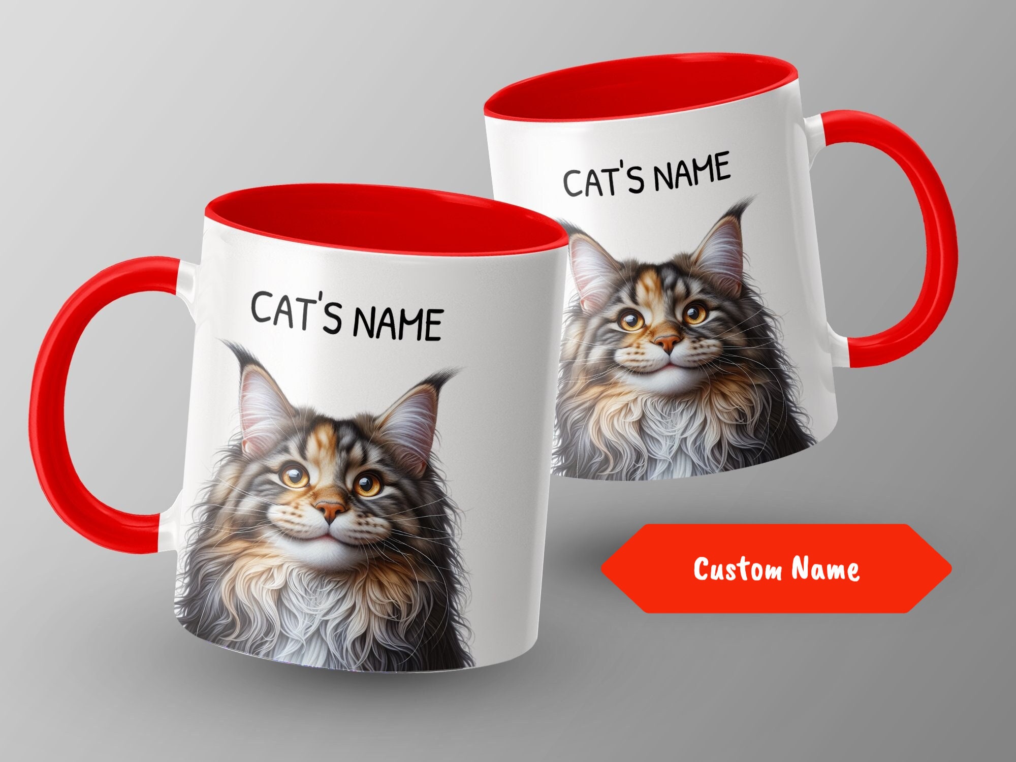 Personalized Cat Mug Custom Maine Coon Cat Portrait Unique Coffee Cup ...
