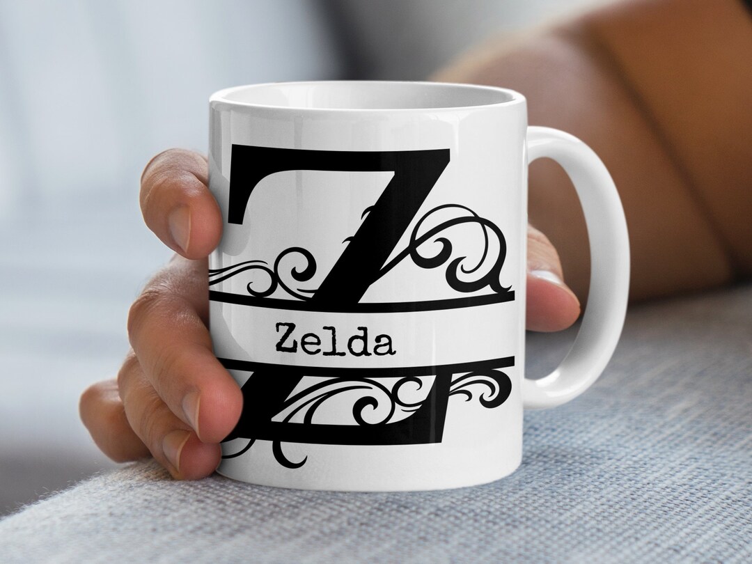 Personalized Letter Z Mug, Elegant Script Monogram Coffee Cup, Custom ...