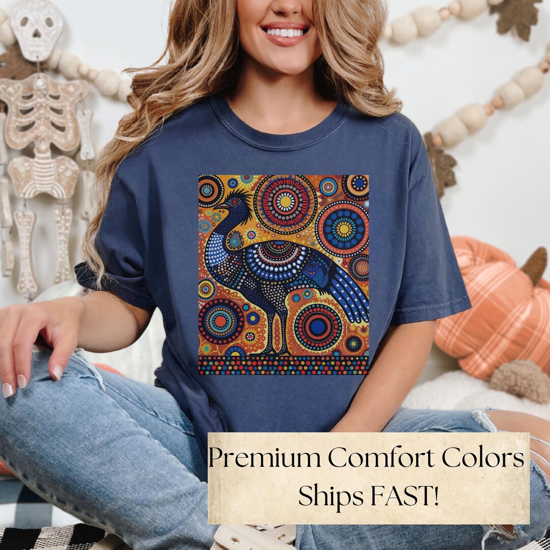 Vibrant Aussie Boho Emu Dot Art Tshirt Native Bird Painting Desert ...