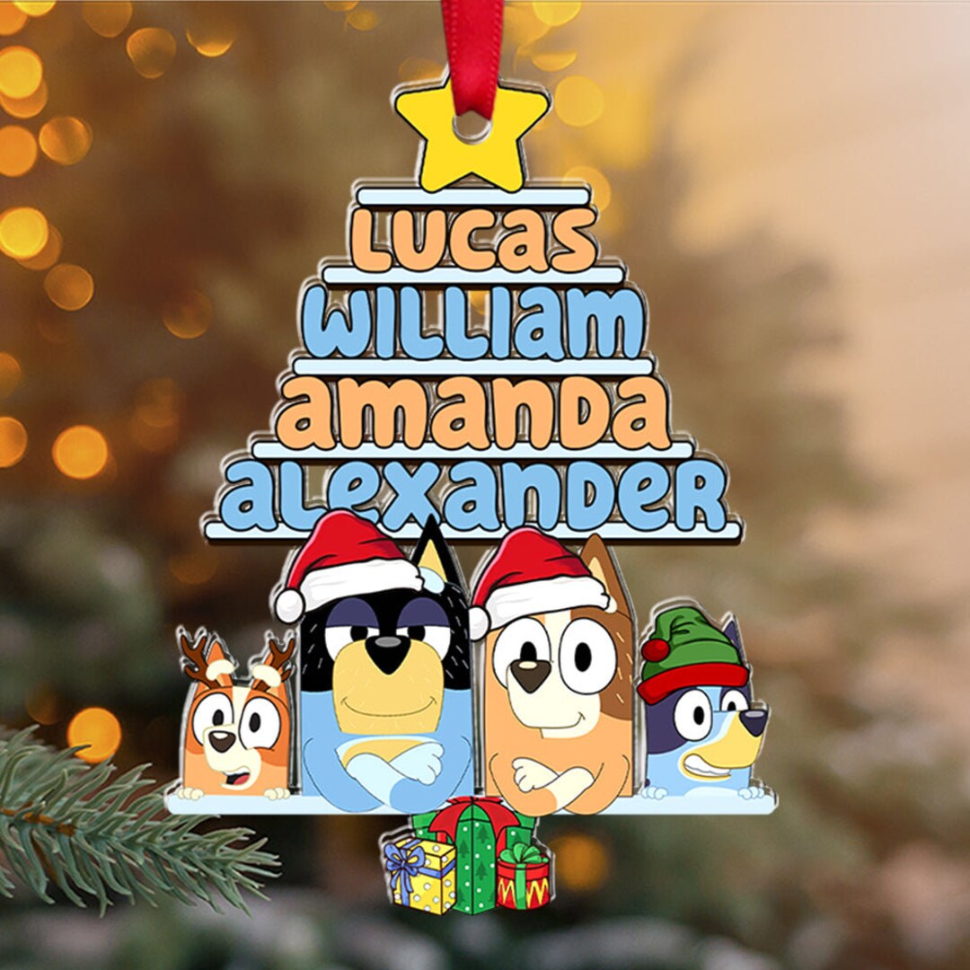 Personalized Bluey Family Christmas Acrylic Ornament, Bluey Character ...