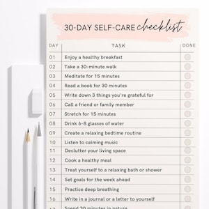 Self-care 30 Days Checklist Digital Download, Self-love Habit Creating ...