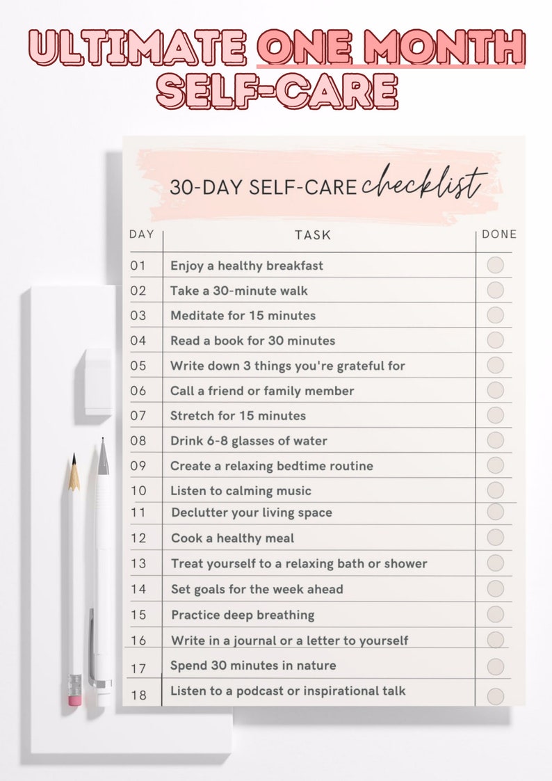 Self-care 30 Days Checklist Digital Download, Self-love Habit Creating ...