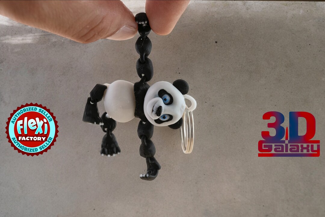3D Printed Articulated Panda Keychain| Poseable Panda Figurine Keyring ...
