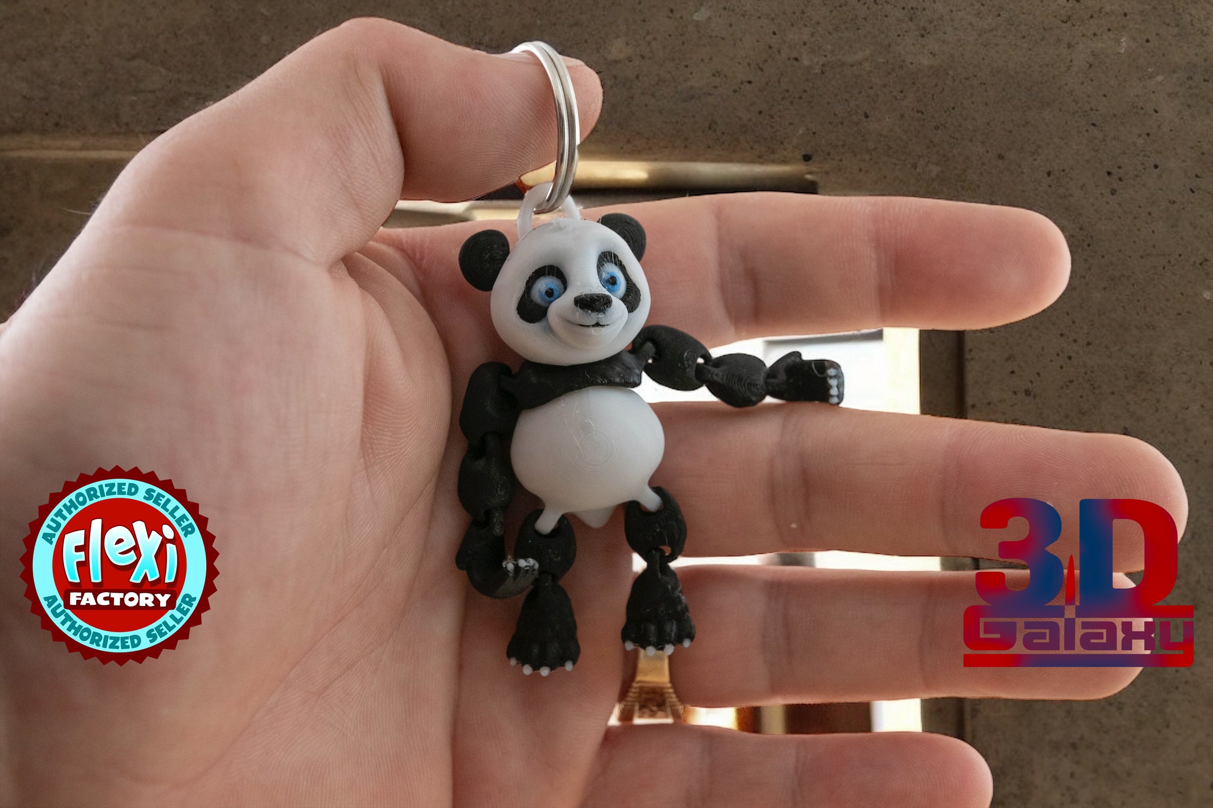 3D Printed Articulated Panda Keychain Poseable Panda Figurine Keyring ...