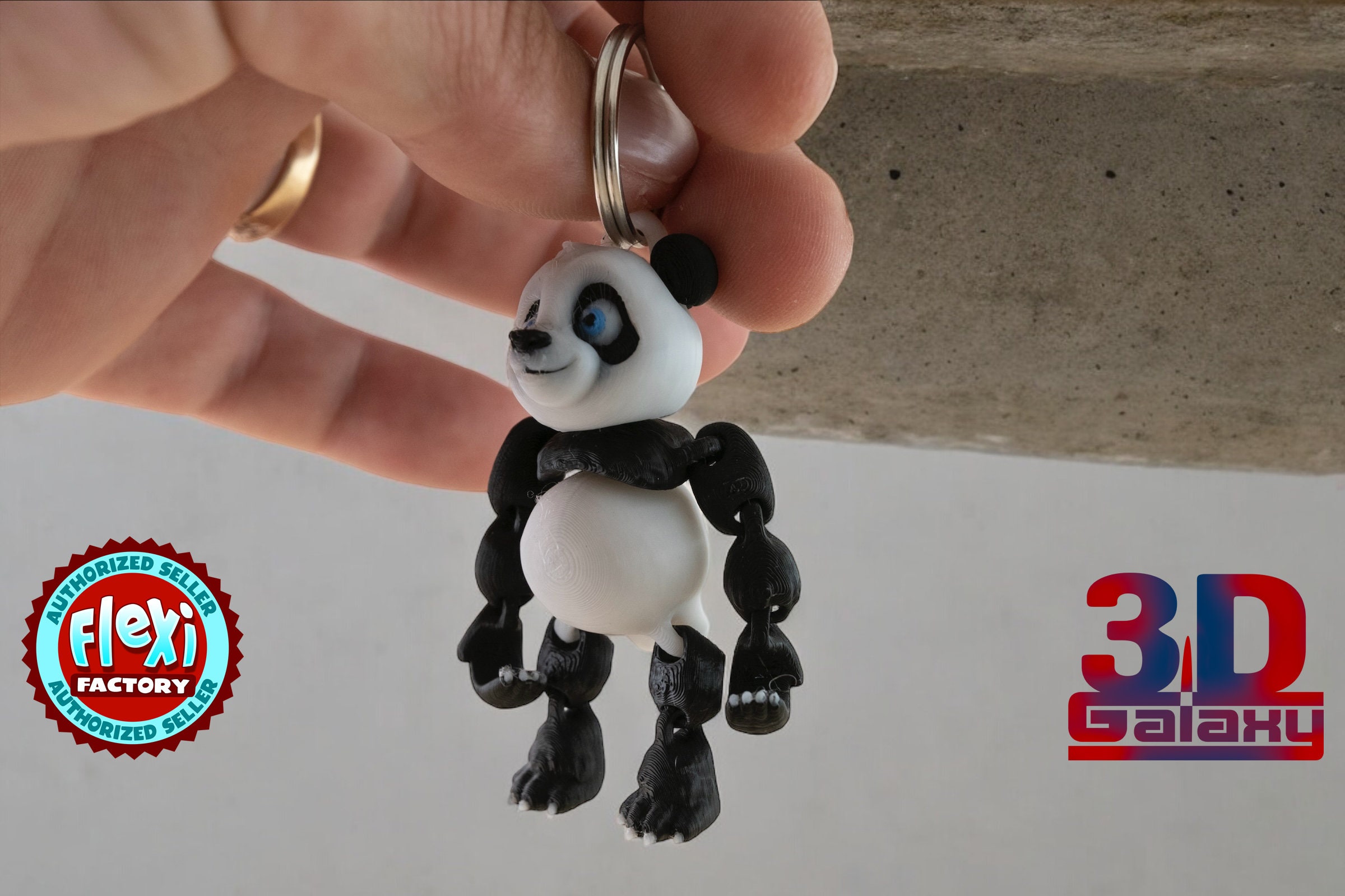 3D Printed Articulated Panda Keychain Poseable Panda Figurine Keyring ...