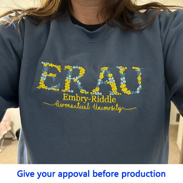 Flower Embroidery Sweatshirt College - Etsy