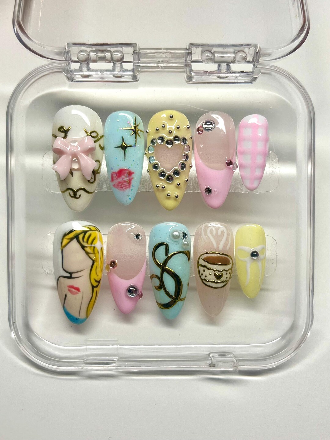 Sabrina Carpenter Inspired Press-on Nails: Pastel Sparkle Tour Nails - Etsy