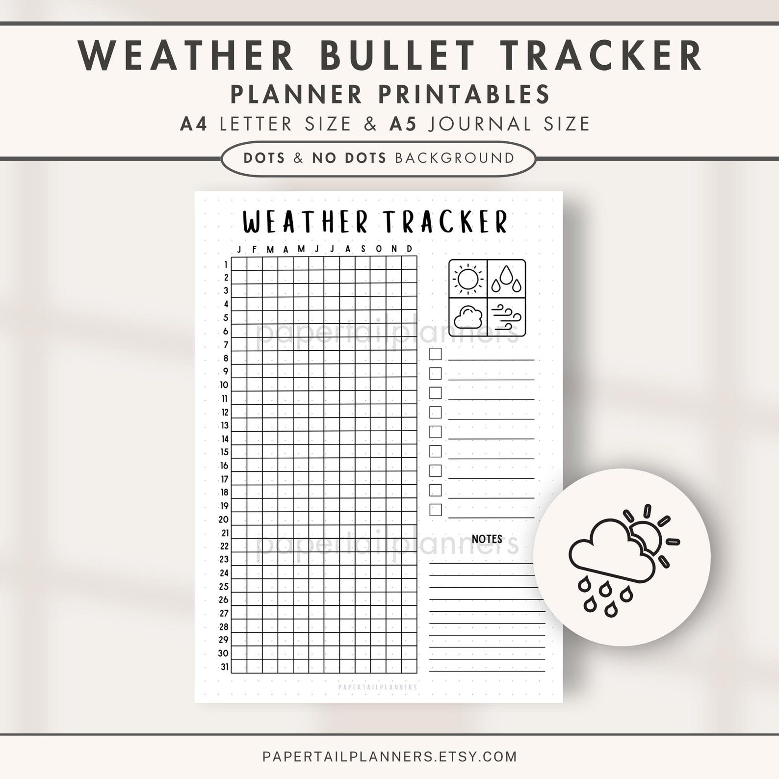 Weather Tracker | Printable Journal Page | Planner Page | Daily Tracker ...