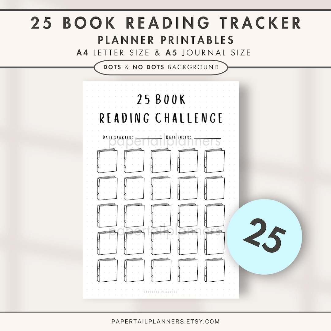 25 Book Reading Challenge Tracker Printable Journal Page Reading ...