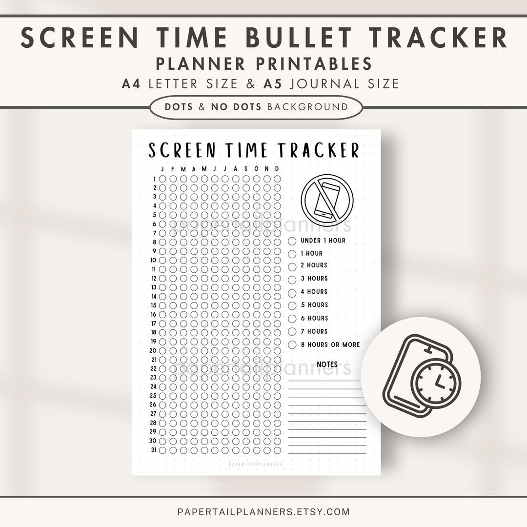 Screen Time Tracker | Printable Journal Page | Yearly Tracker | Screen ...