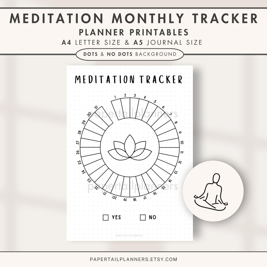 Meditation Tracker Printable Journal Page Meditation fitness Tracker ...