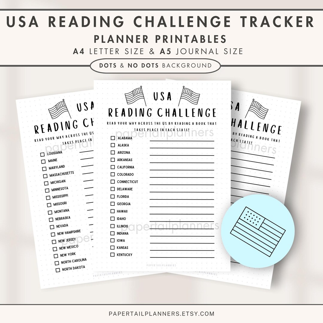 USA Reading Challenge Tracker Printable Journal Page Reading Tracker ...