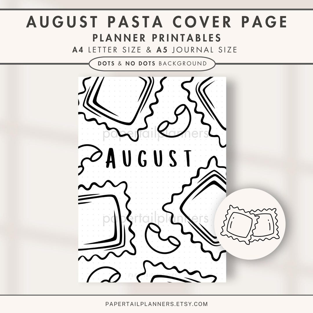 August Pasta Cover Page | Printable Journal Page | Monthly Cover Page ...