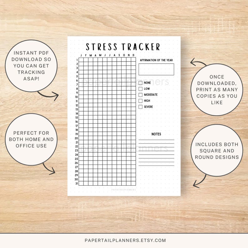 Stress Tracker Printable Journal Page Stress Log Habit Tracker Stress ...