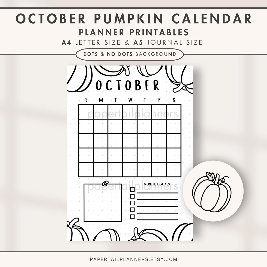 October Calendar | Printable Planner Page | Monthly Planner | Printable ...