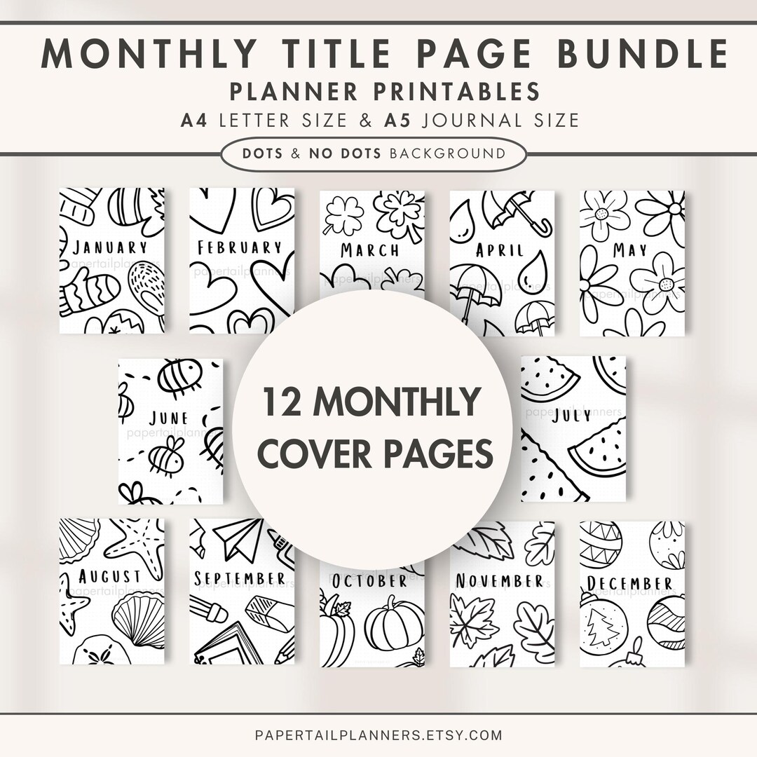 12 Month Title Page Tracker | 12 Month Cover Pages | Printable Title ...
