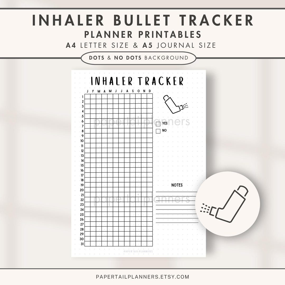 Inhaler Tracker Printable Journal Page Asthma Log Health Tracker Asthma ...