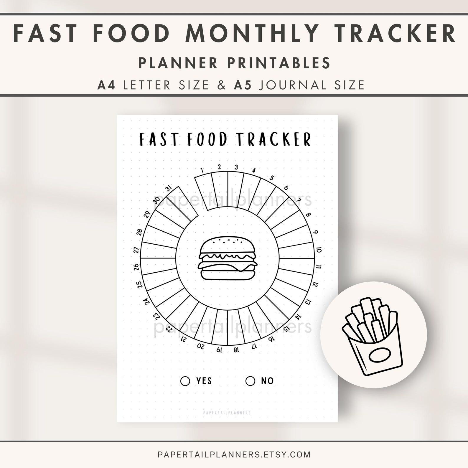 Fast Food Tracker Printable Journal Page Food Log Eating Tracker ...