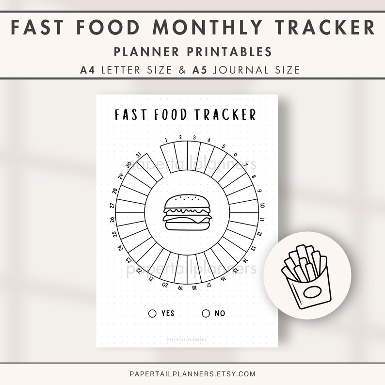 Fast Food Tracker Printable Journal Page Food Log Eating Tracker ...