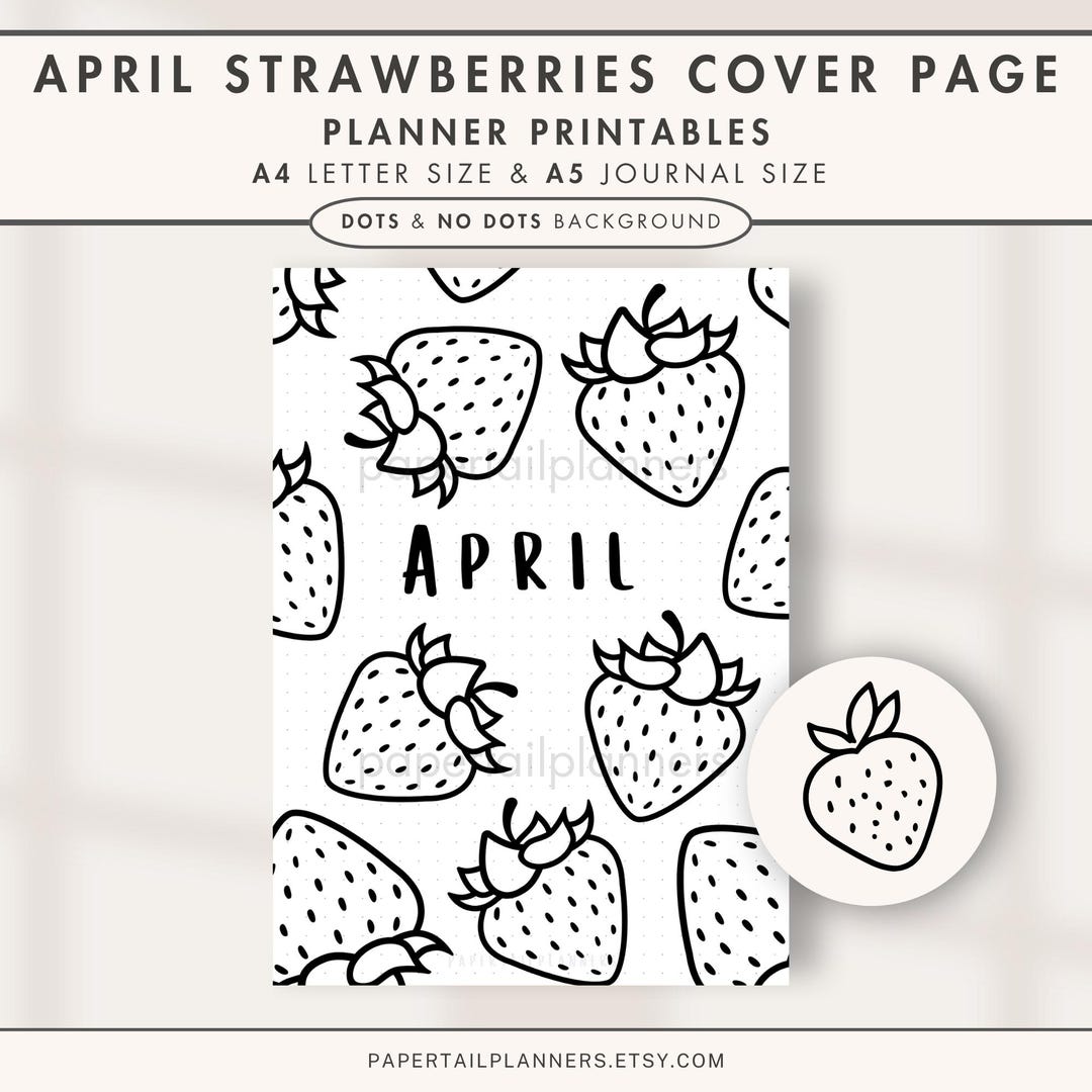 April Strawberries Cover Page | Printable Journal Page | Monthly Cover ...