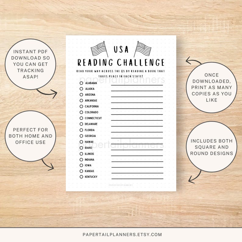 USA Reading Challenge Tracker | Printable Journal Page | Reading ...